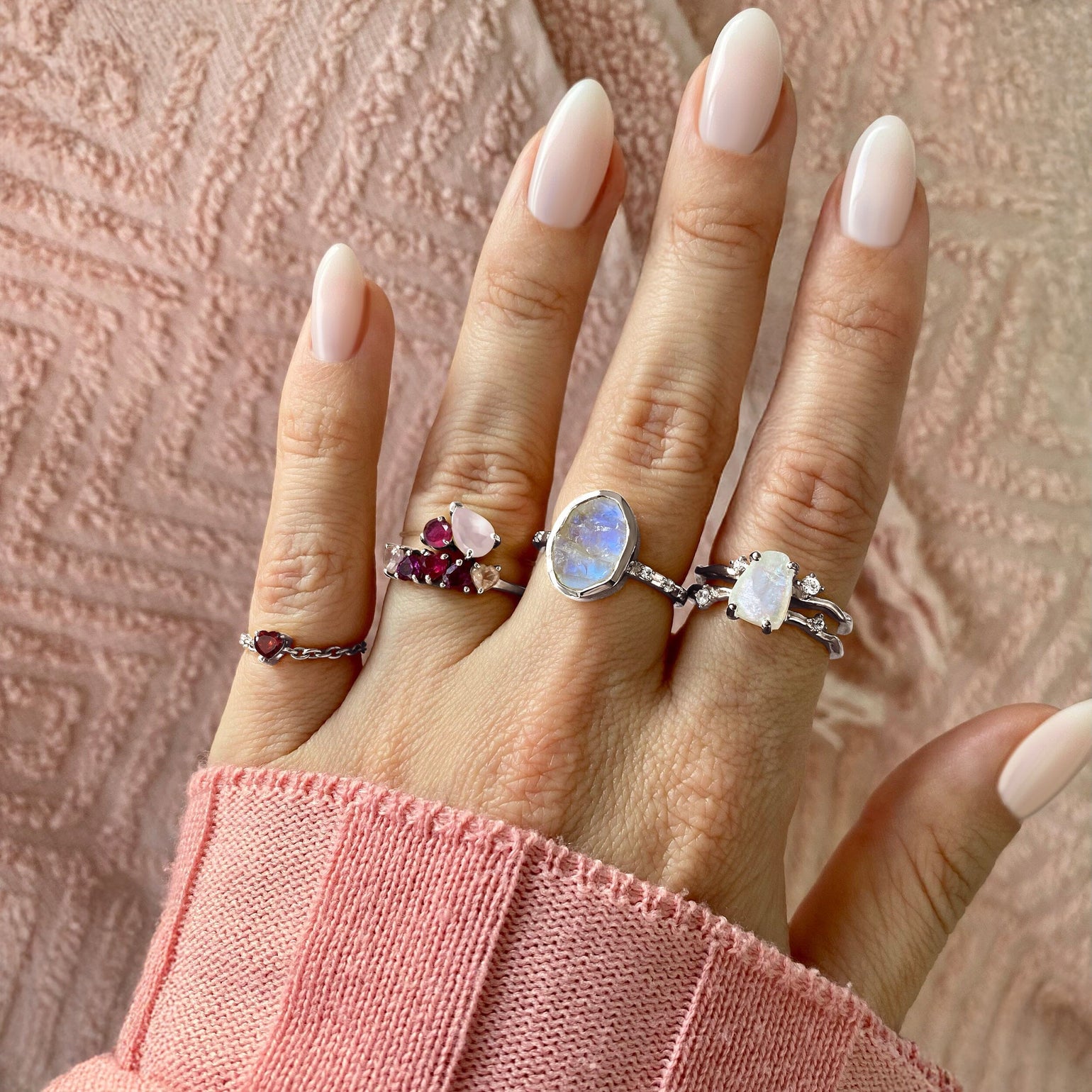 Floating Ring - Toi Et Moi Rose Quartz & Ruby – Moon Magic